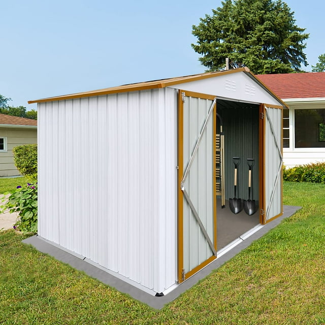 8 X 6 FT Outdoor Storage Shed Waterproof, Metal Garden Sheds with 2 ...