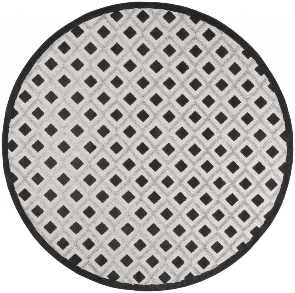 8' X 8' Black And White Round Gingham Non Skid Indoor Outdoor Area Rug ...