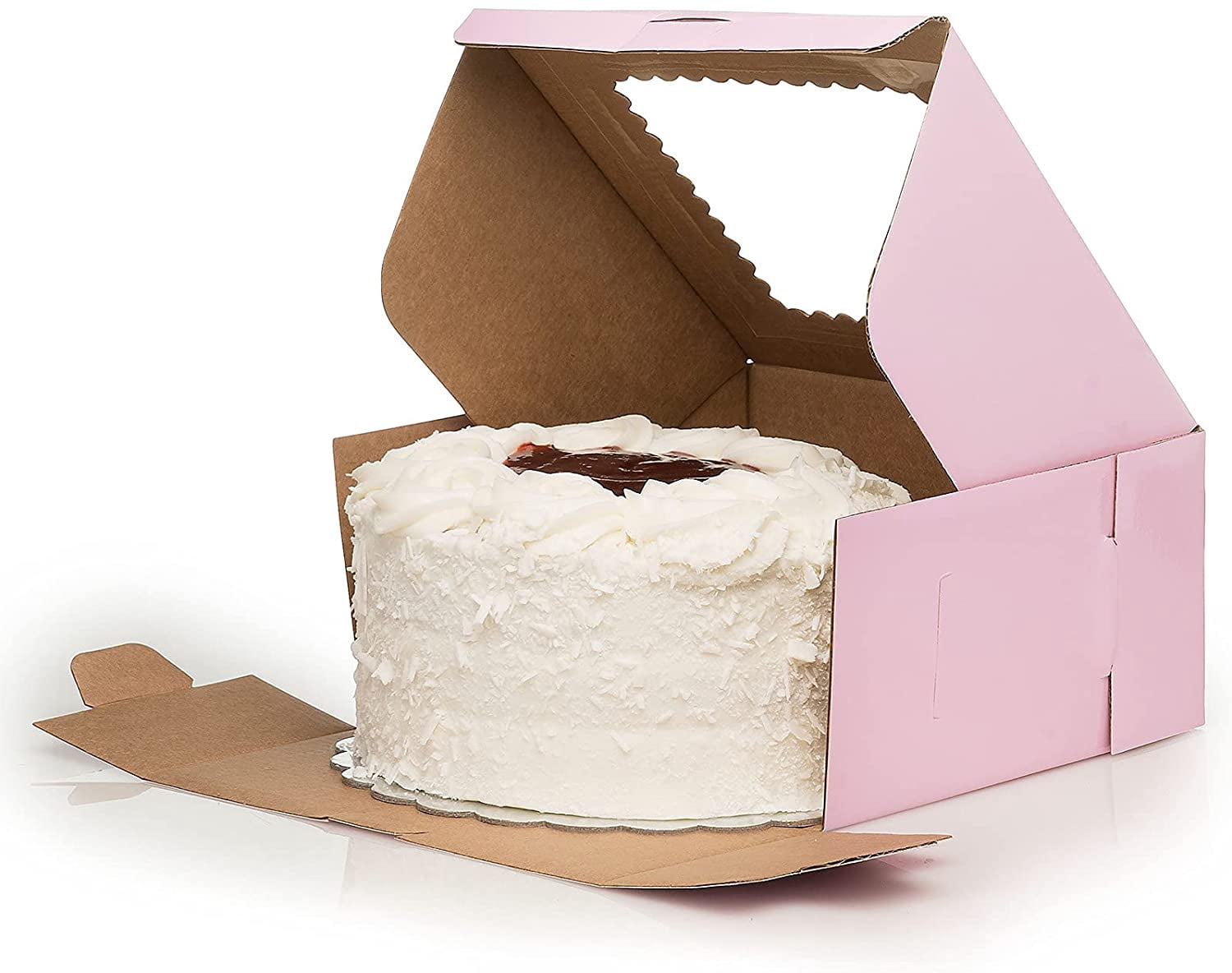 8" X 8" X 4" Corrugated Fiberboard Glossy Pink Cake Box with Scalloped ...