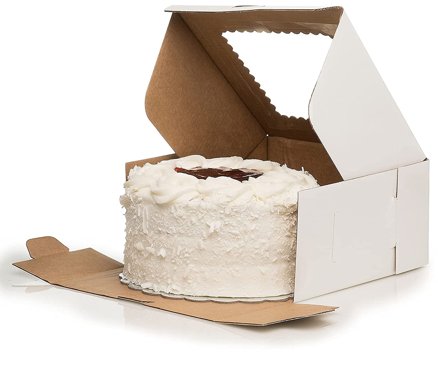 8" X 8" X 4" Corrugated Fiberboard Glossy White Cake Box with Scalloped ...