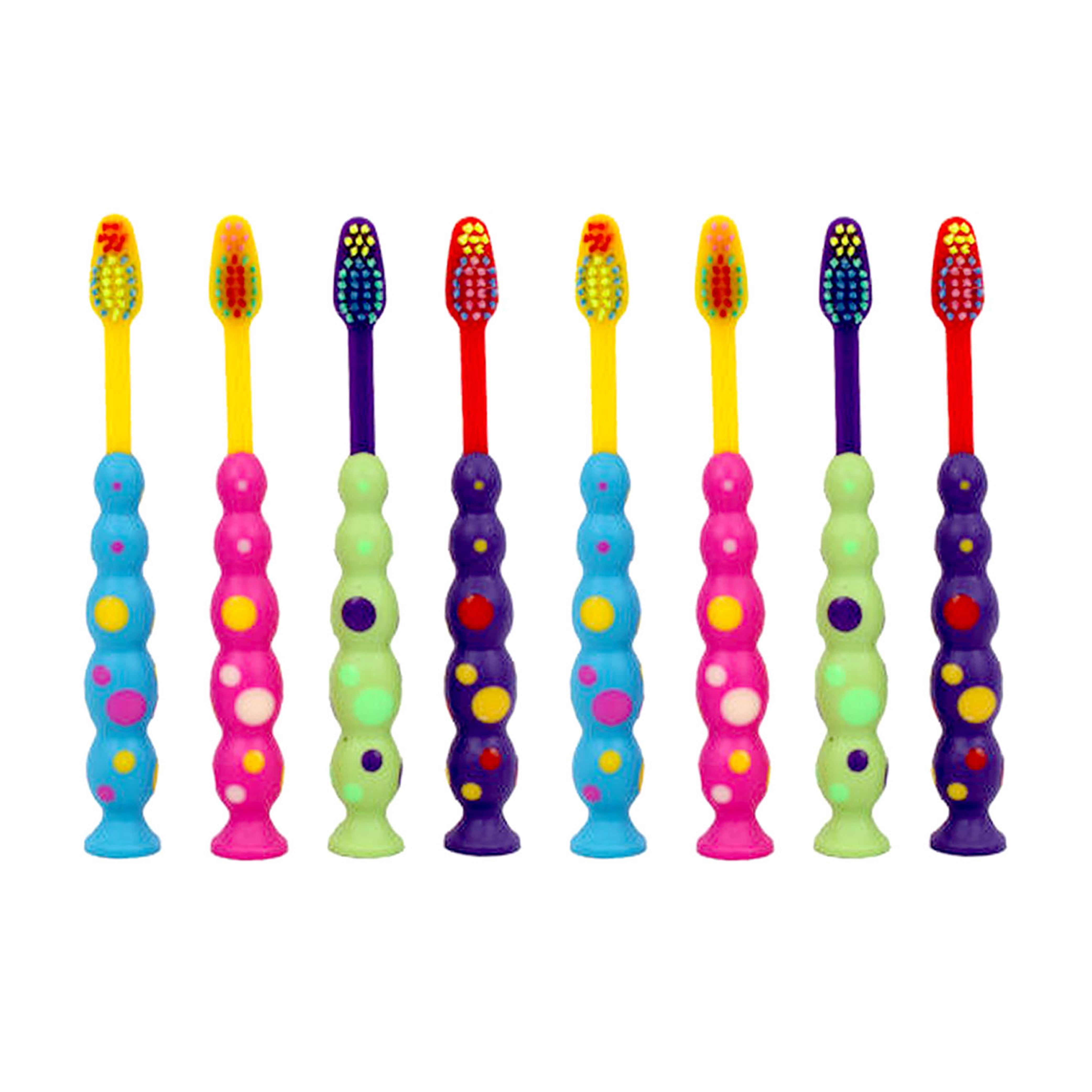 8 X Ball Polka Dot Toothbrush Set Suction Cup Stand Soft Bristles Kids ...