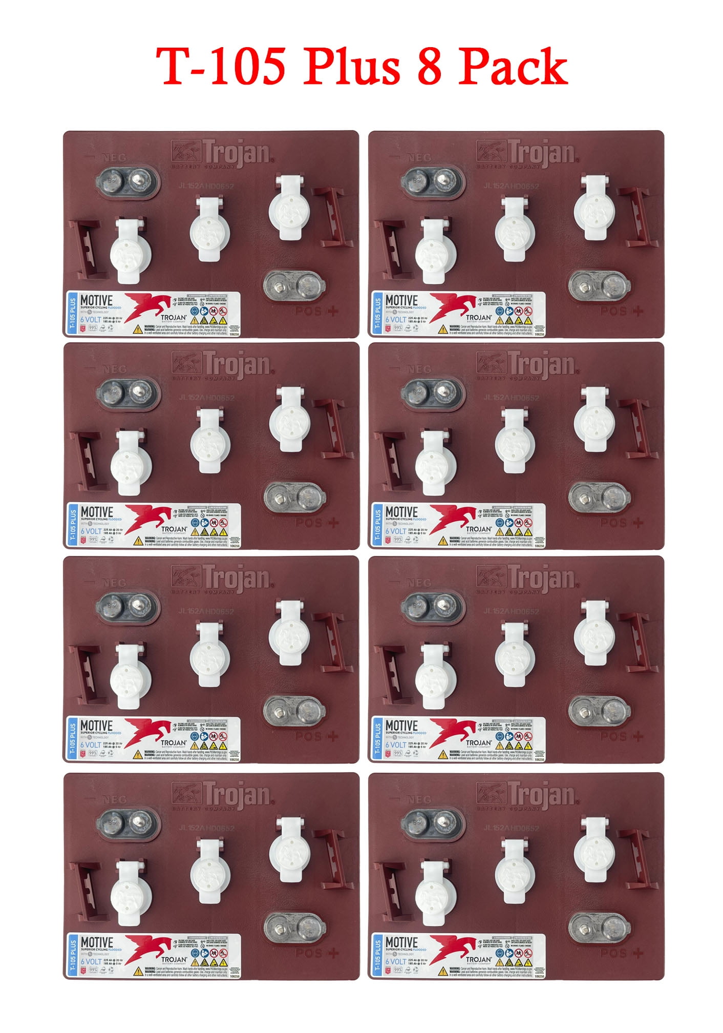 TROJAN T-105 PLUS 6V 225Ah Deep Cycle Flooded Battery for RV, Golf Cart ...