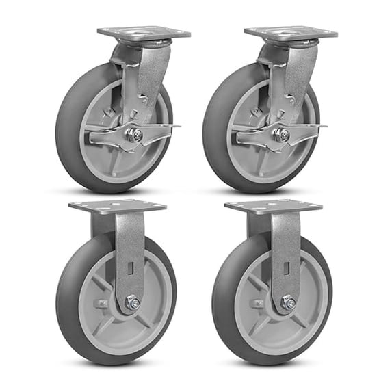 8"X2" Heavy Duty Casters, Crowned Thermoplastic Rubber Wheels, 2400lbs ...