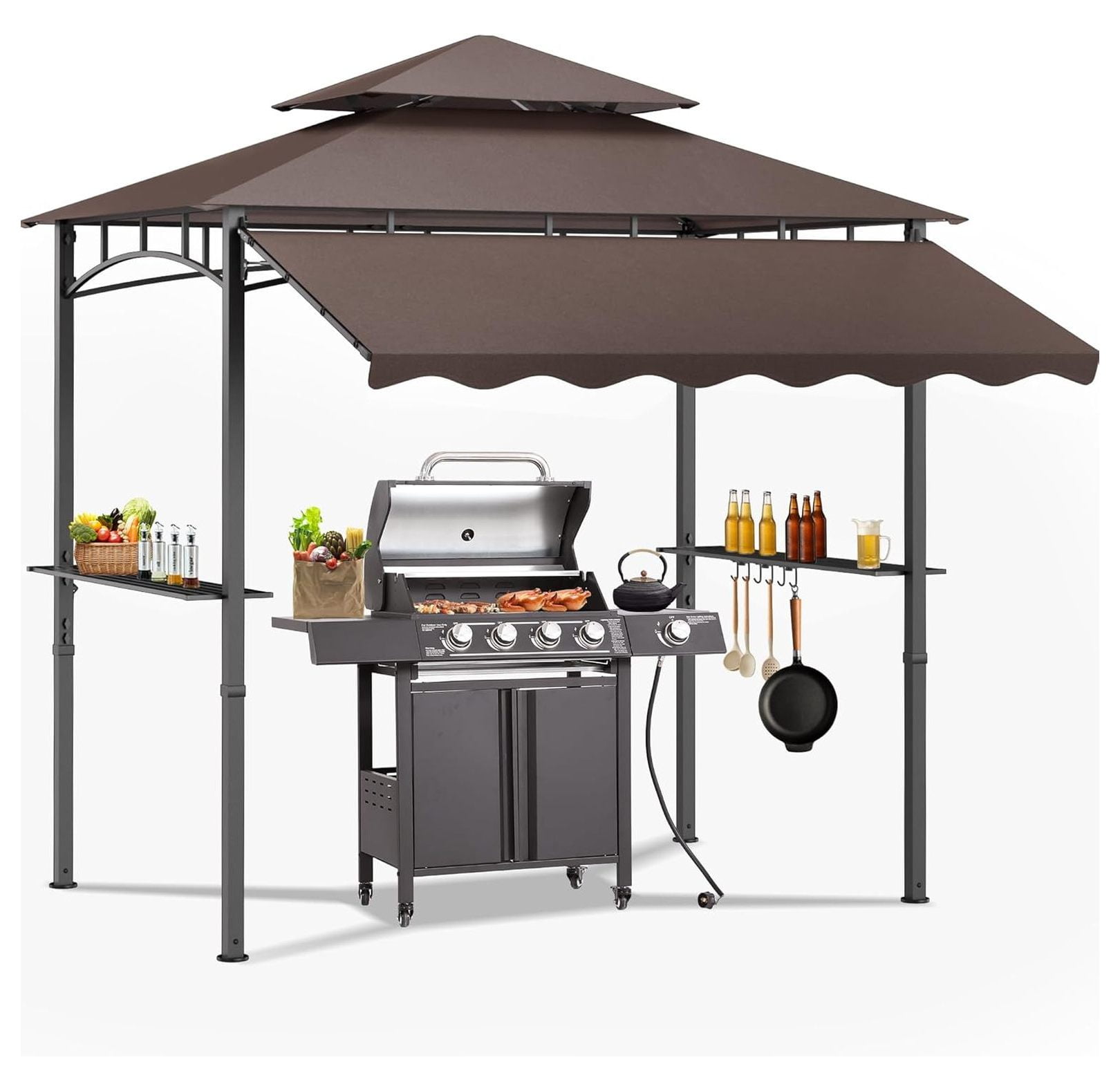 8'X8' Grill Gazebo Canopy - Heavy Duty Steel Frame, Double Tiered Grill ...