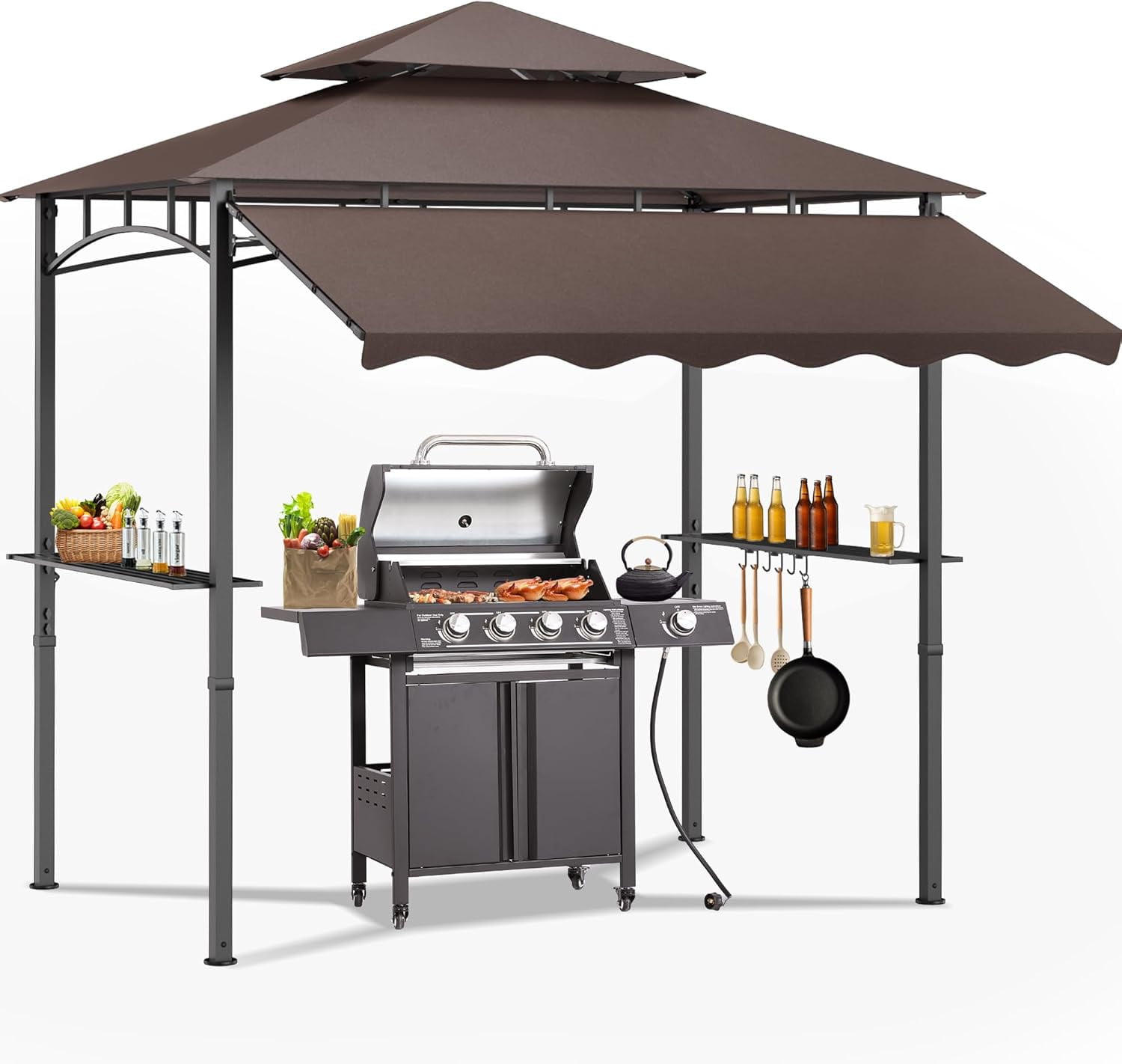 8'X8' Grill Gazebo Canopy - Heavy Duty Steel Frame, Double Tiered Grill ...