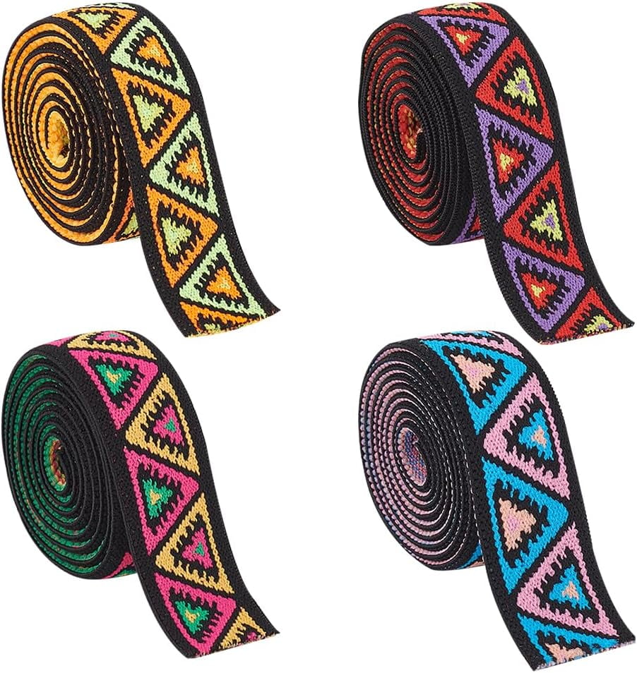 8 Yard 4 Color Flat Ethnic Style Elastic Jacquard Ribbon 1inch Triangle ...