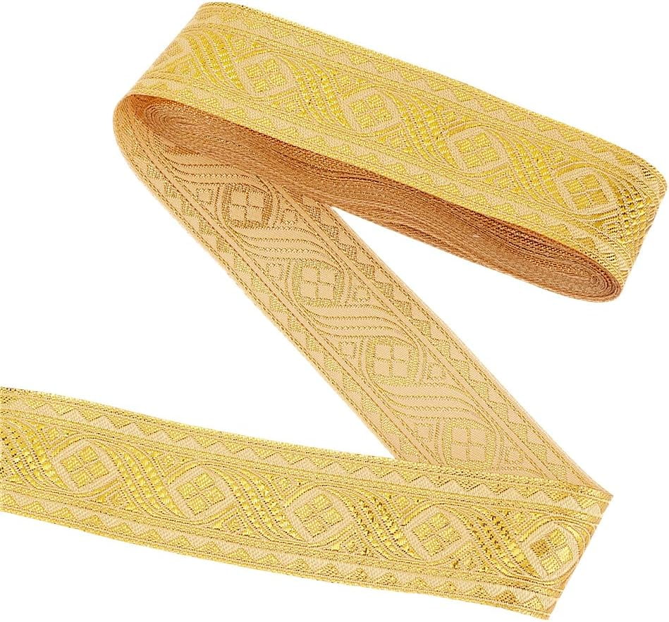 8 Yards Gold Jacquard Ribbon 1.3 inch Woven Trim Webbing Ethnic Floral ...