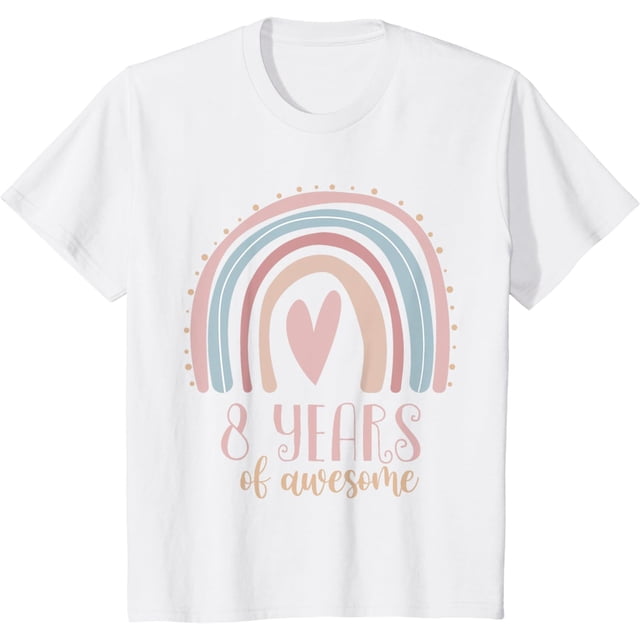 8 Years Of Awesome Girls 8th Birthday Pink Boho Rainbow Cute T-Shirt ...