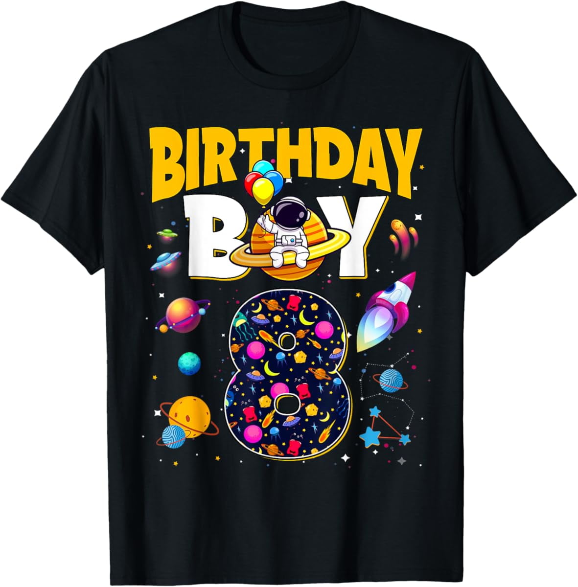 8 Years Old Birthday Astronaut Space Theme 8Th Birthday Unisex T-Shirt ...