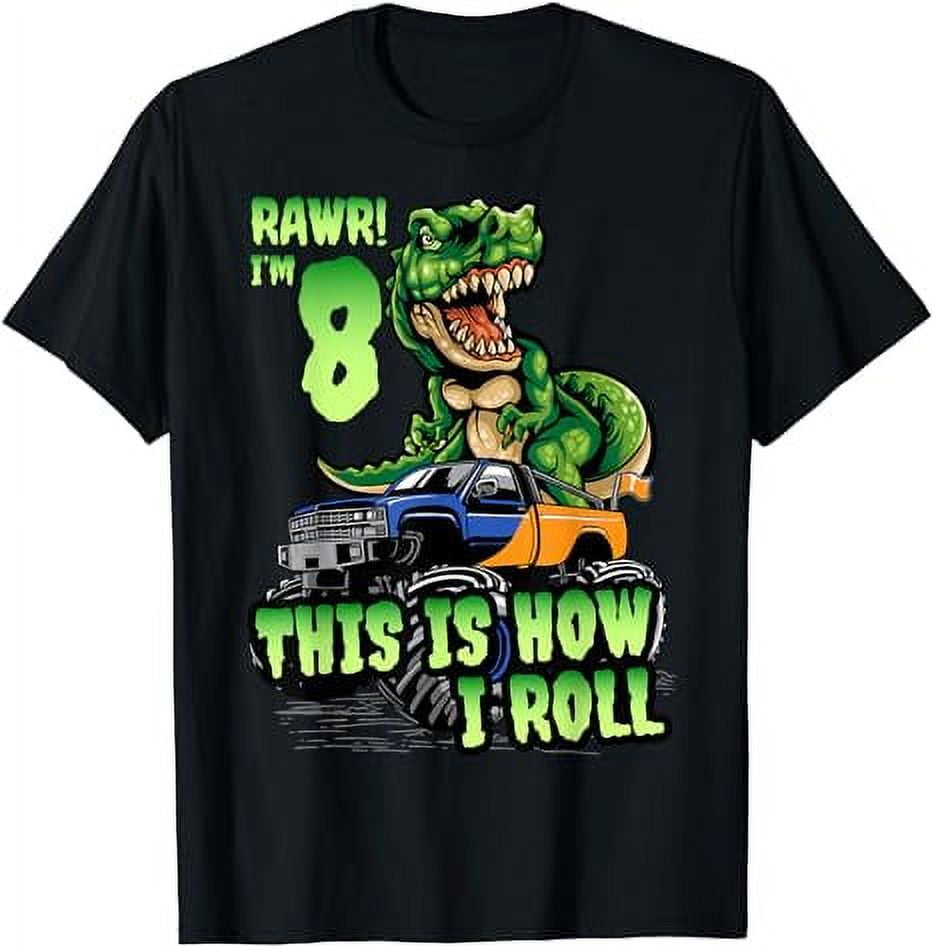8 Years Old Boy Birthday Shirt Dinosaur Trex Monster Truck T-Shirt - Walmart.com