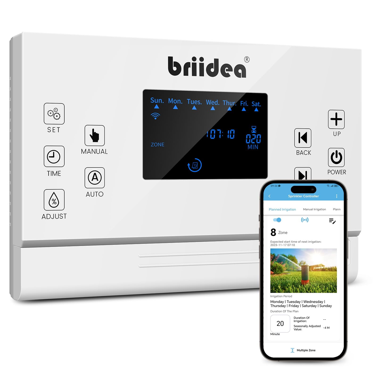 8 Zones WiFi Smart Sprinkler Controller, Briidea Automatic Irrigation ...