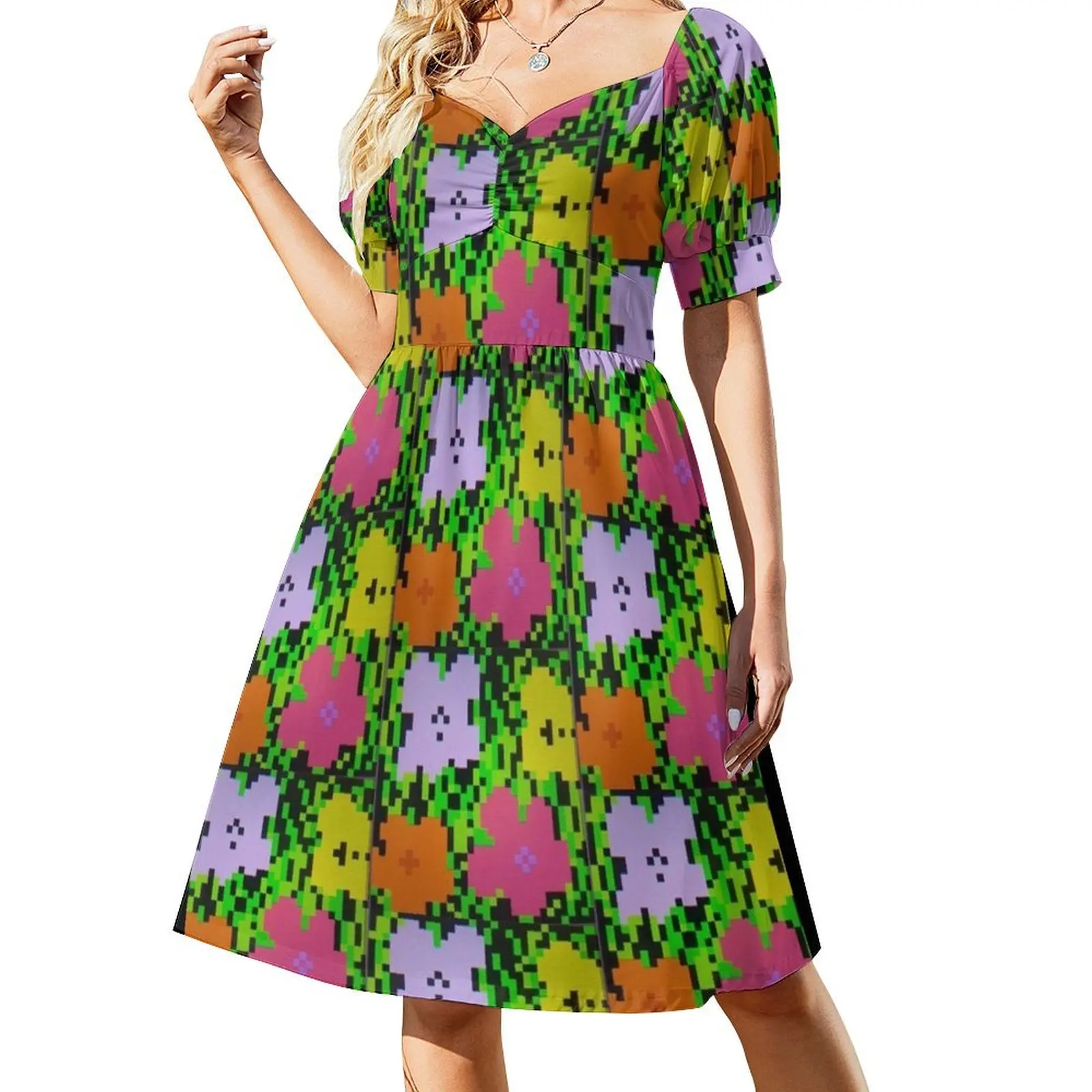8 bit pop art flowers Sleeveless Dress cute dress dresses for womens 2025 dresses for women 2025 ...