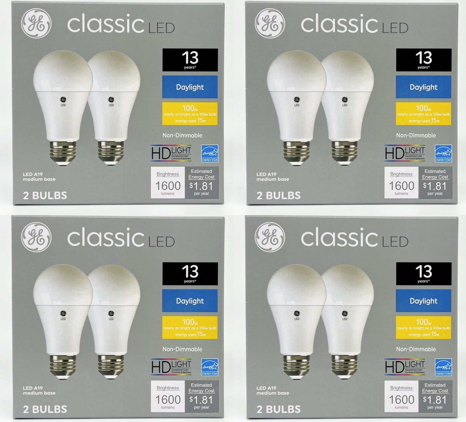 (8 bulbs) GE classic LED A19 Daylight Bulbs, 15 watt, 1600 Lumen, HD ...
