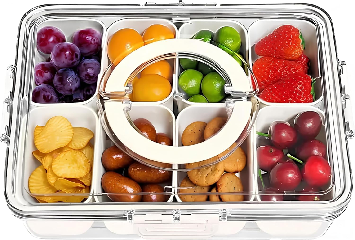 8 compartment snack box container, divided serving tray with lid and ...