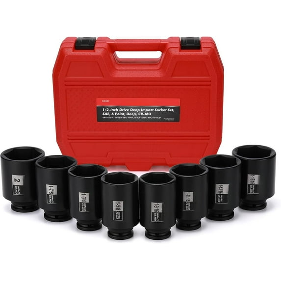8 count 1/2"Dr. Deep Impact Socket Set-, 1-9/16" to 2", 6-Point ...