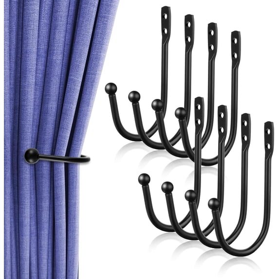 8 count Curtain Tie Backs, Black, Metal Curtain Holdbacks (8pcs-Small ...