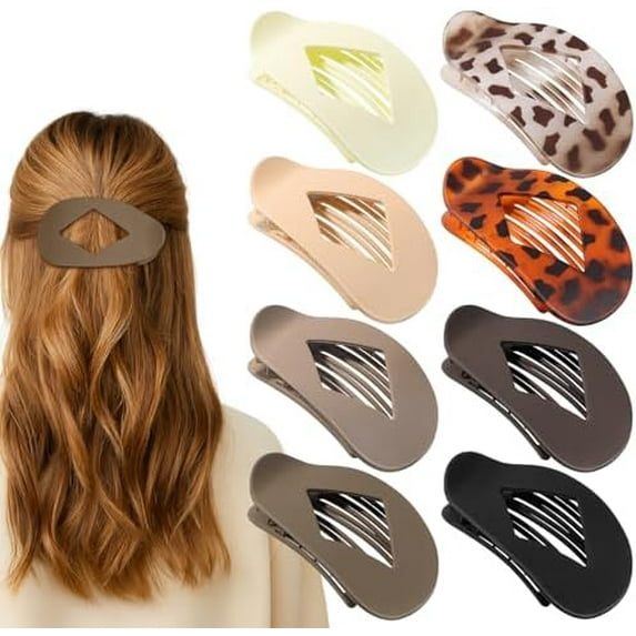8 count Flat Claw Clips for Women, Hold Flat Hair Clips for Thick Thin ...