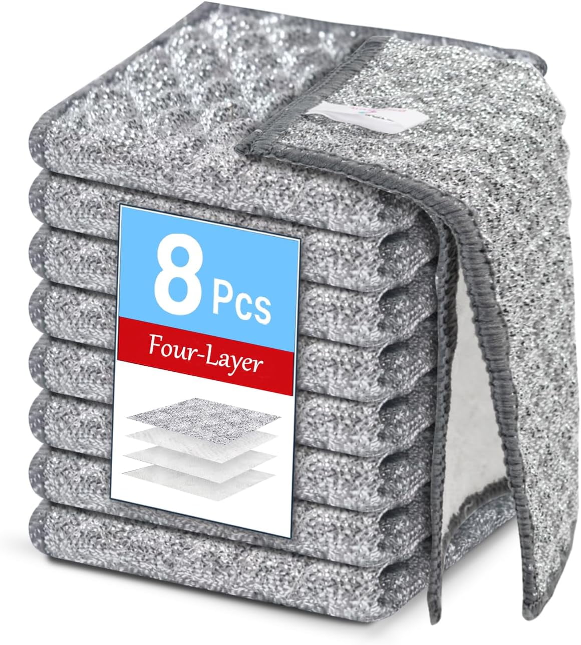 8 count Four-Layer Non-Scratch Wire Dishcloths - Quick-Dry Odor- Scrub ...