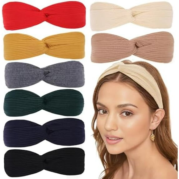 8 count Headbands for Women Twist Cross Knotted Elastic Hair Bands Yoga ...