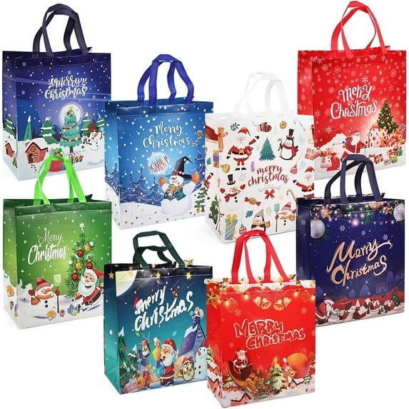 8 count Large Christmas Tote Non-Woven Bags with Handles for Gifts ...
