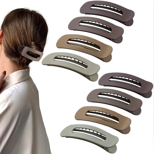 8 count Large Lay Flat Claw Clips for Women Side Slide Barrettes for ...