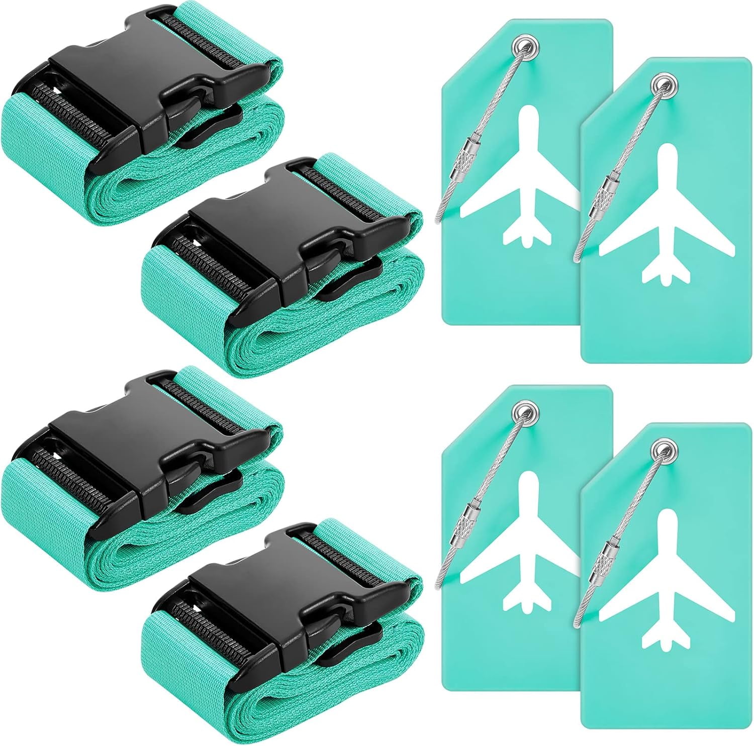 8 count Luggage Straps Suitcase Tags Set for TSA Approved, 4 Travel ...