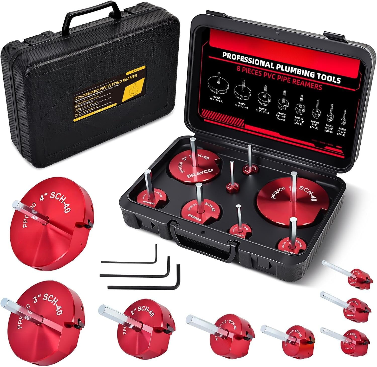 8 count PVC Pipe Reamer Kit, Pipe Fitting Reamer Tool, Fit into ...