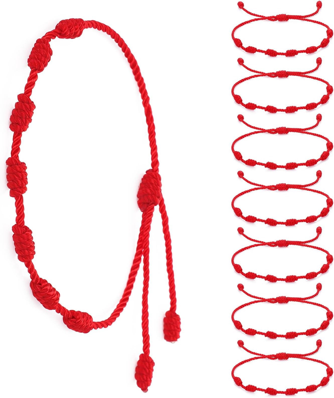 8 count Red String Bracelet Set, 7 Knot Good Luck Bracelets Red ...