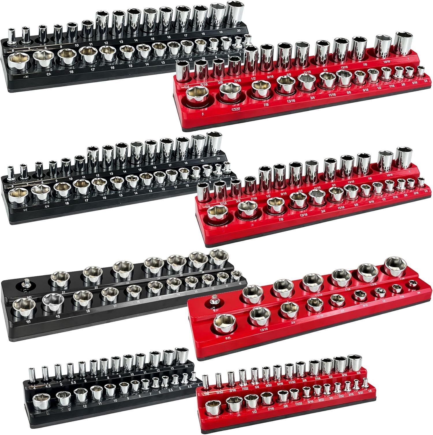 8 count Socket Organizer Set, 1/2", 1/4" and 3/8" & Metric Deep ...