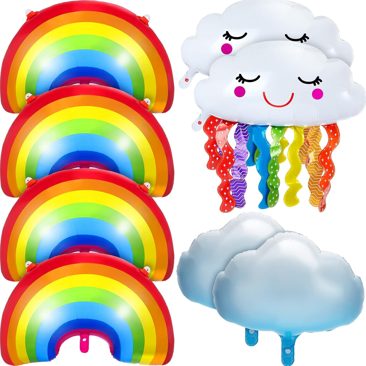 8 counts Rainbow Foil Balloons Tassel Clouds Balloon Smiling Cloud ...