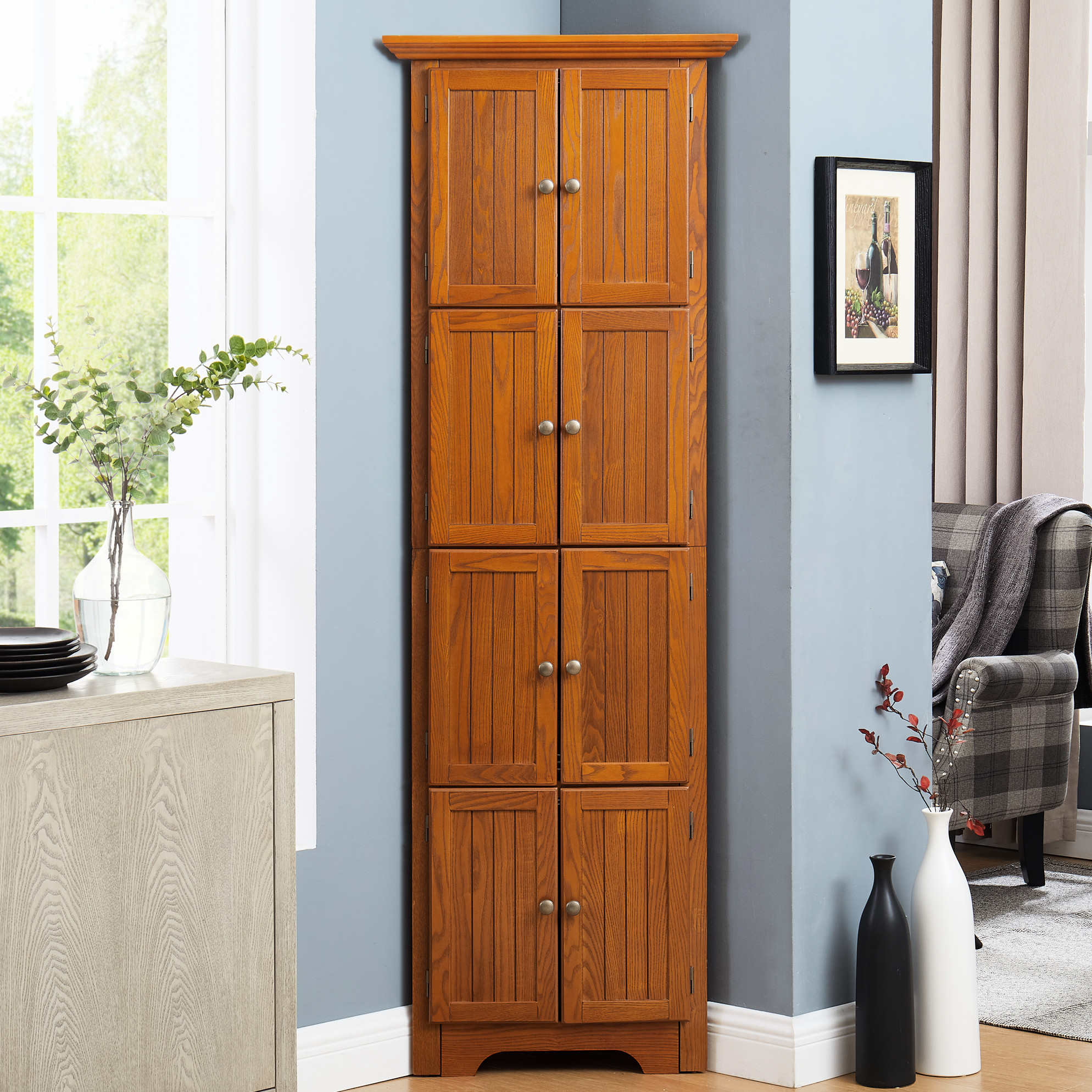 8-door Corner Unit - Keep Your Belongings Neat Metal Handles Oak Color ...