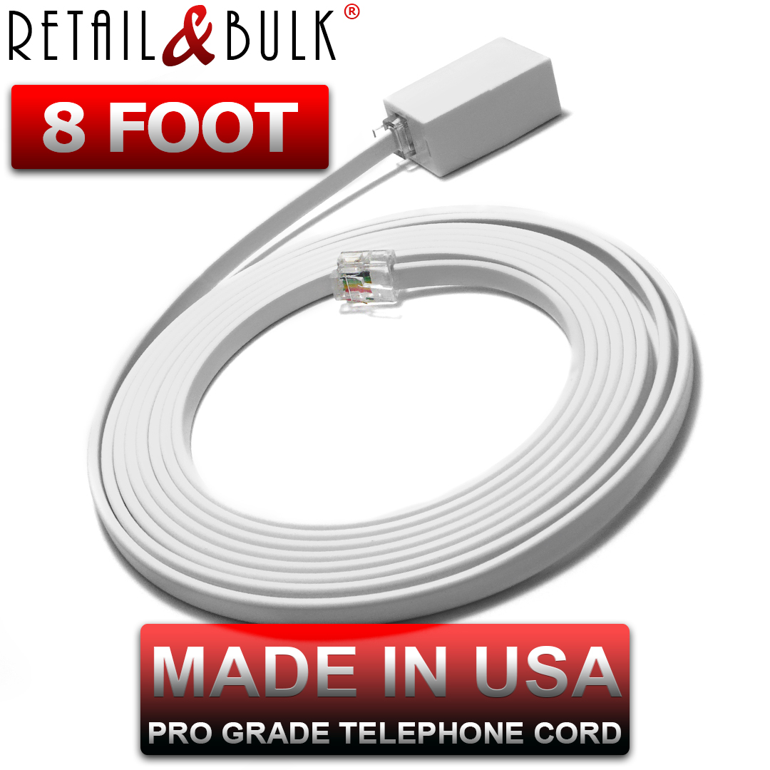 8 Foot Phone Extension Cord for Landline Telephones • High End Quality ...