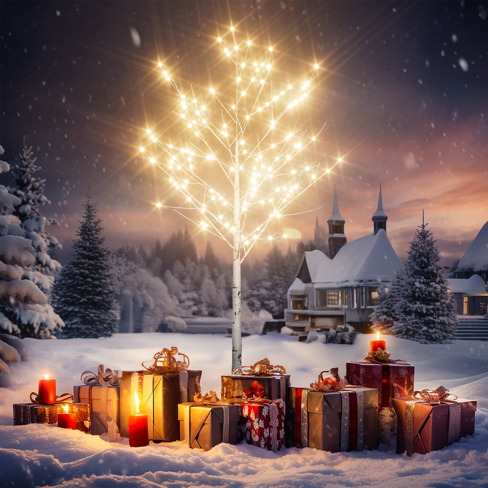 8 feet illuminated birch, birch, with 210 LEDs, lit branches, Christmas ...
