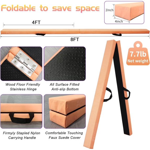8-foot Folding Balance Beam - Gymnastics Floor Balance Beam - Children ...