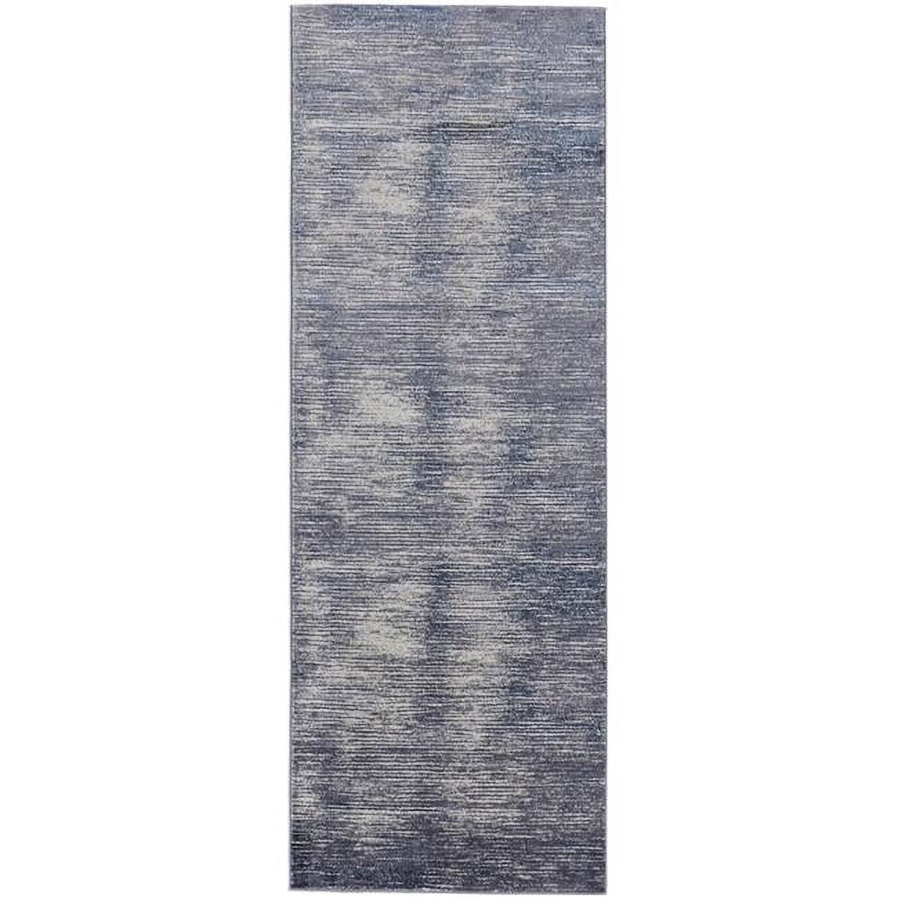 8 ft. Blue Gray & Ivory Striped Power Loom Distressed Runner Area Rug ...