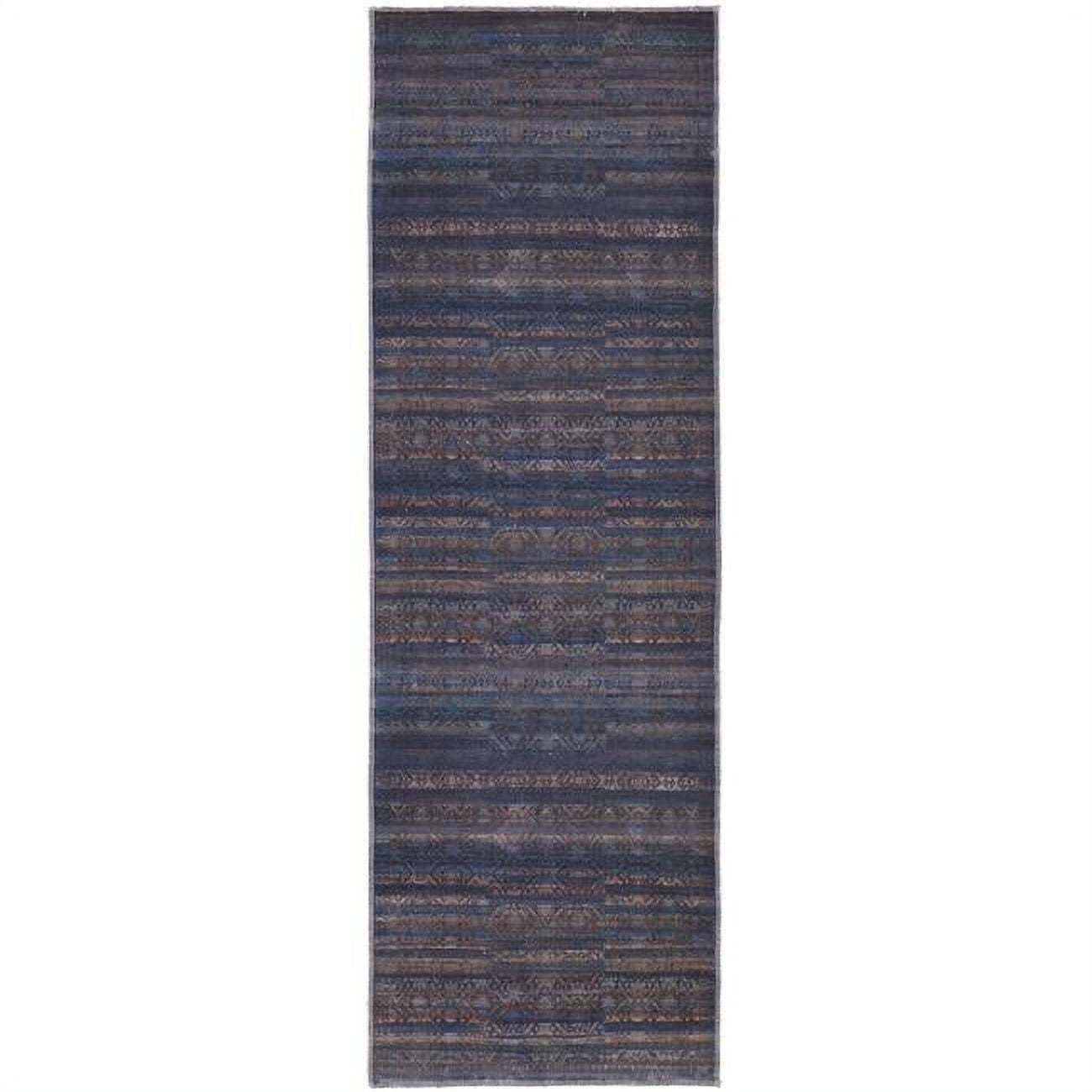 8 ft. Blue Purple & Brown Floral Power Loom Runner Area Rug - Blue and ...