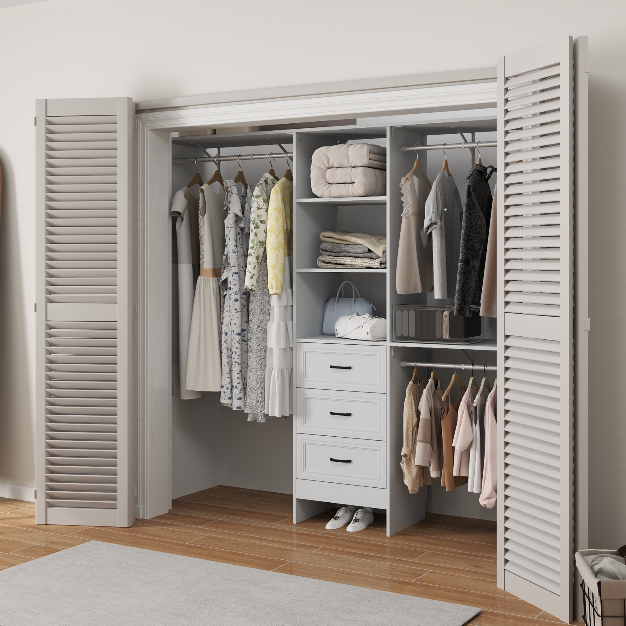 8 ft Closet Storage Organizer with 3 Adjustable Hanging Rods and 3 ...