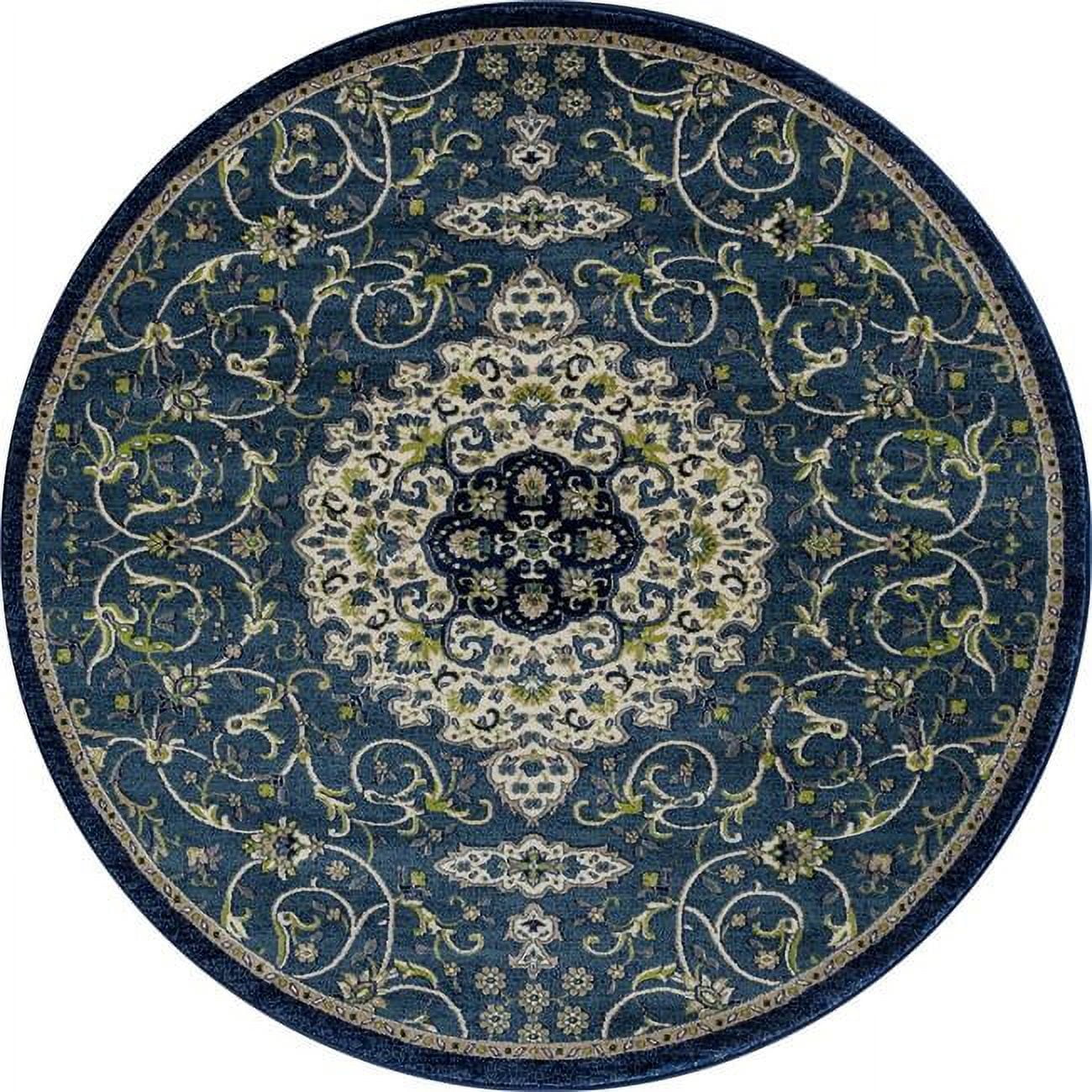8 ft. Dexter Collection Calligraphy Woven Round Area Rug, Peacock Blue ...