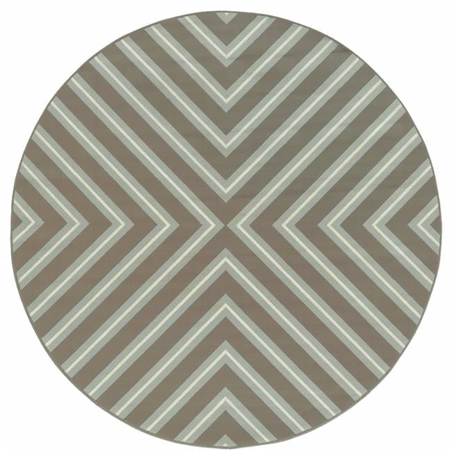 8 ft. Gray Geometric Stain Resistant Indoor & Outdoor Round Area Rug ...