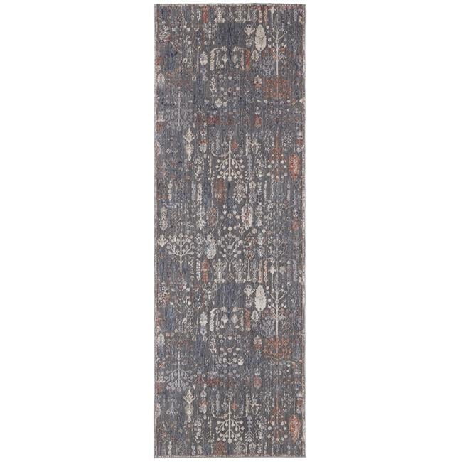 8 ft. Gray Ivory & Orange Floral Power Loom Runner Area Rug - Gray ...