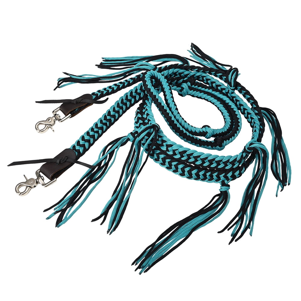 8 ft Hilason Western Horse Nylon Rope With Fringes Snap Black/Turquoise ...