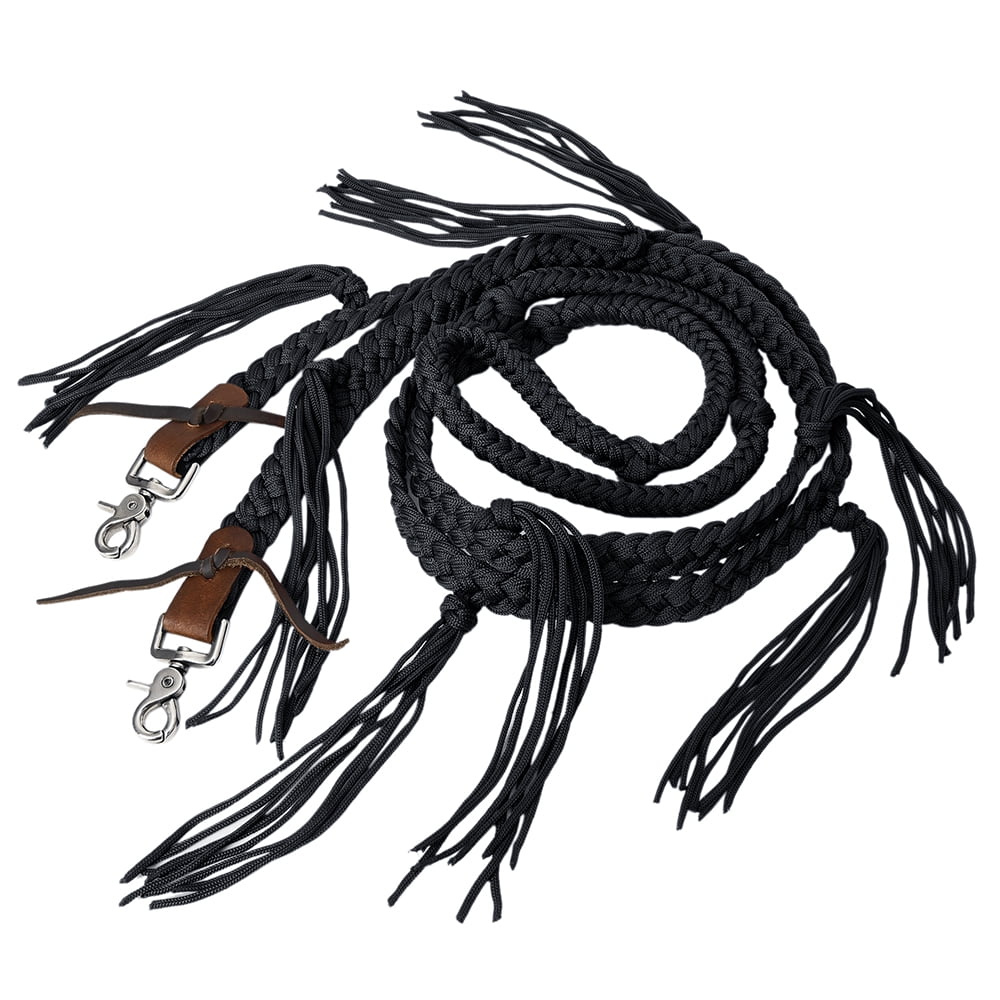 8 ft Hilason Western Horse Nylon Rope With Fringes Snap Black - Walmart.com