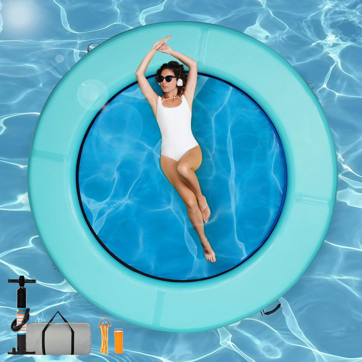 8 ft Inflatable Water Hammock, Floating Dock for Family and Friends ...