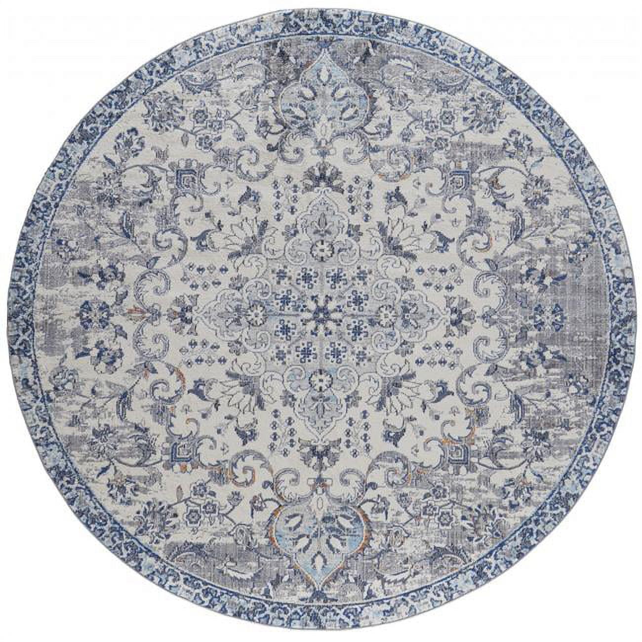 8 ft. Ivory Gray & Blue Floral Power Loom Distressed Stain Resistant ...