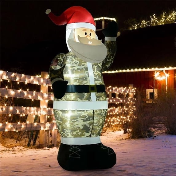 OMG 8 ft Outdoor Inflatable Military Santa Claus with LED Lights ...