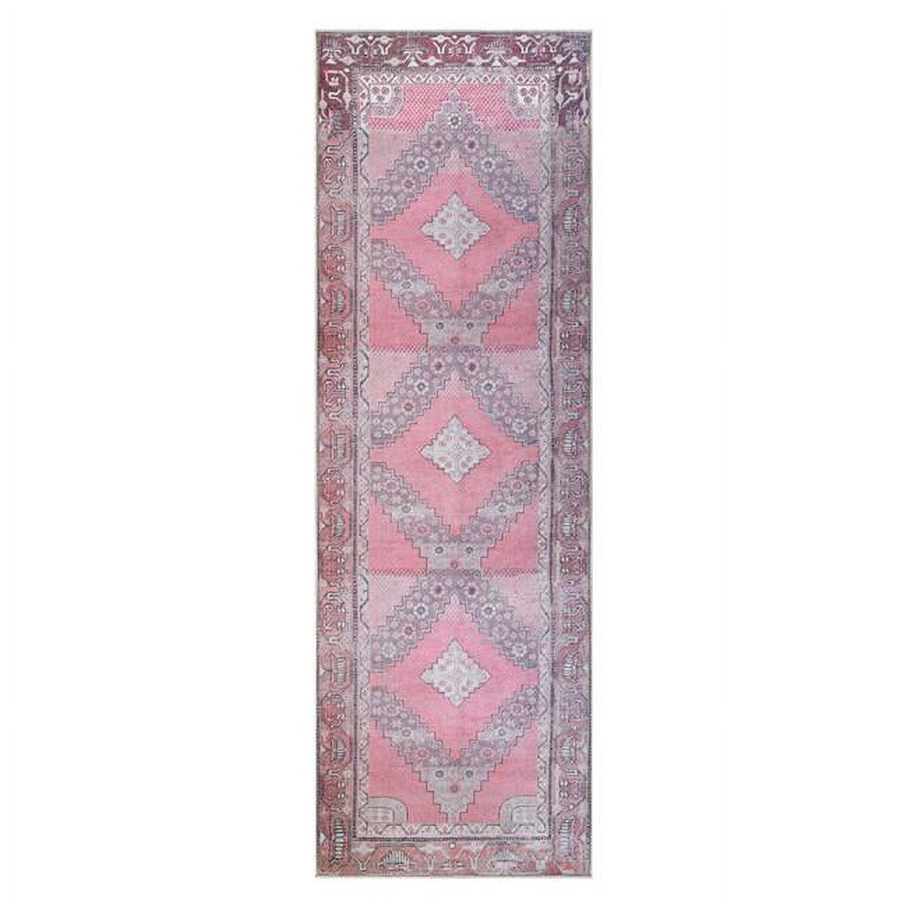 8 ft. Pink Geometric Power Loom Distressed Stain Resistant Non Skid ...