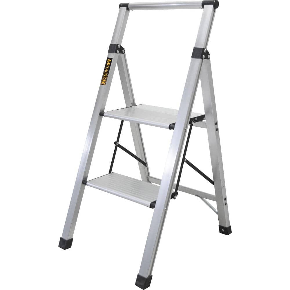 8 ft. Reach 2-Step Ultra-Flat Aluminum Step Stool, Compact Folding Step ...