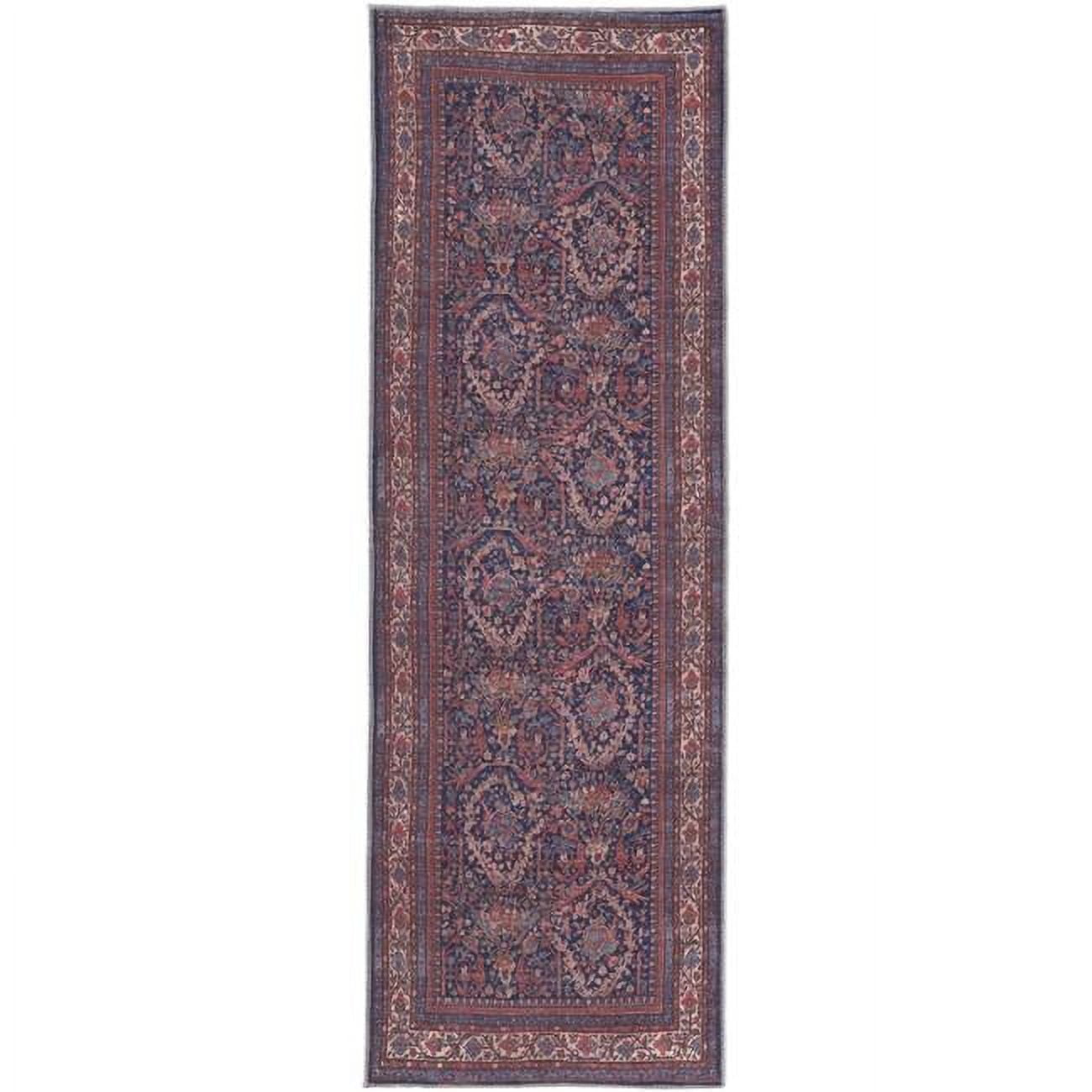 8 ft. Red Blue & Tan Floral Power Loom Runner Area Rug - Red Blue and ...