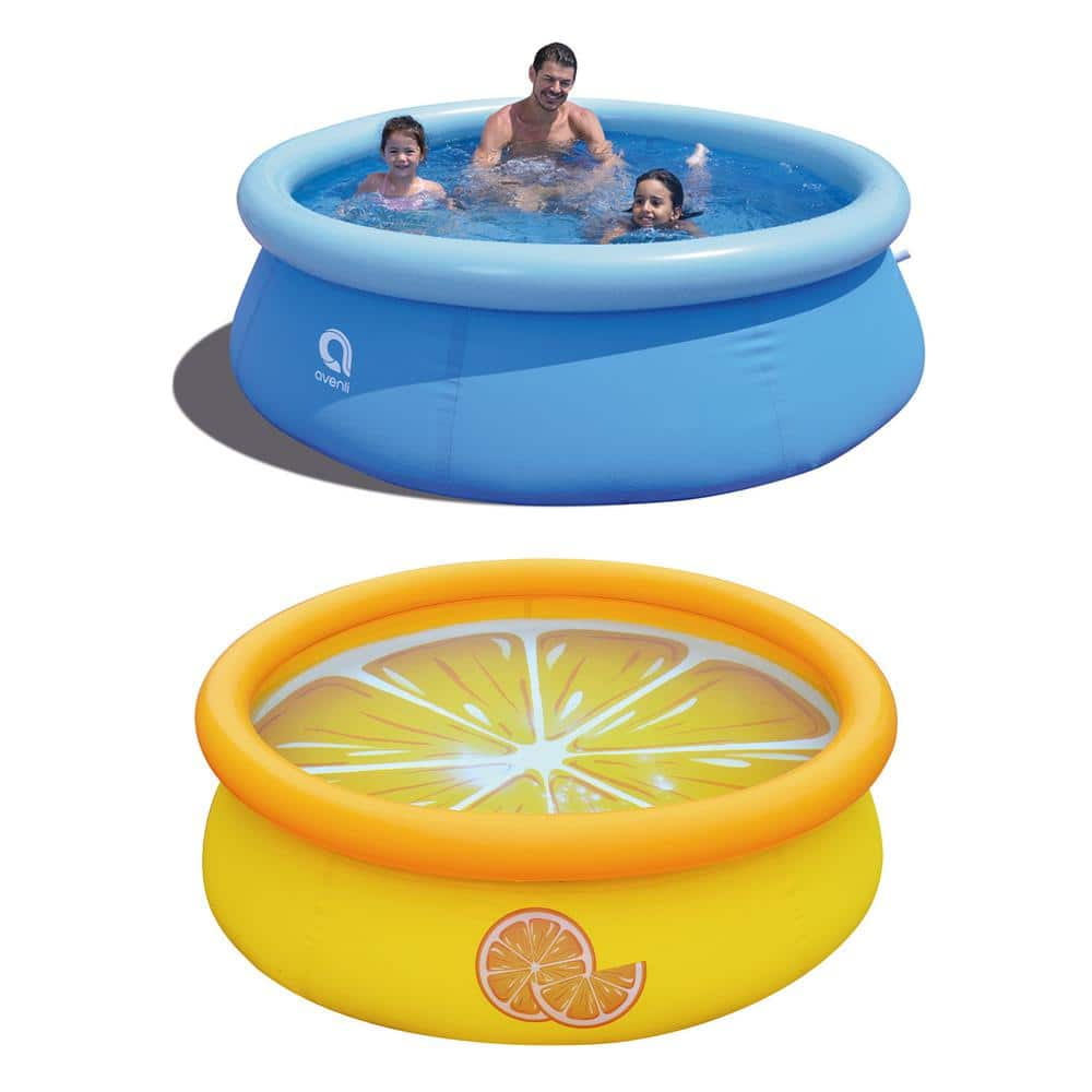 8 ft. Round Prompt Set and Inflatable Outdoor Backyard Swimming Pool ...