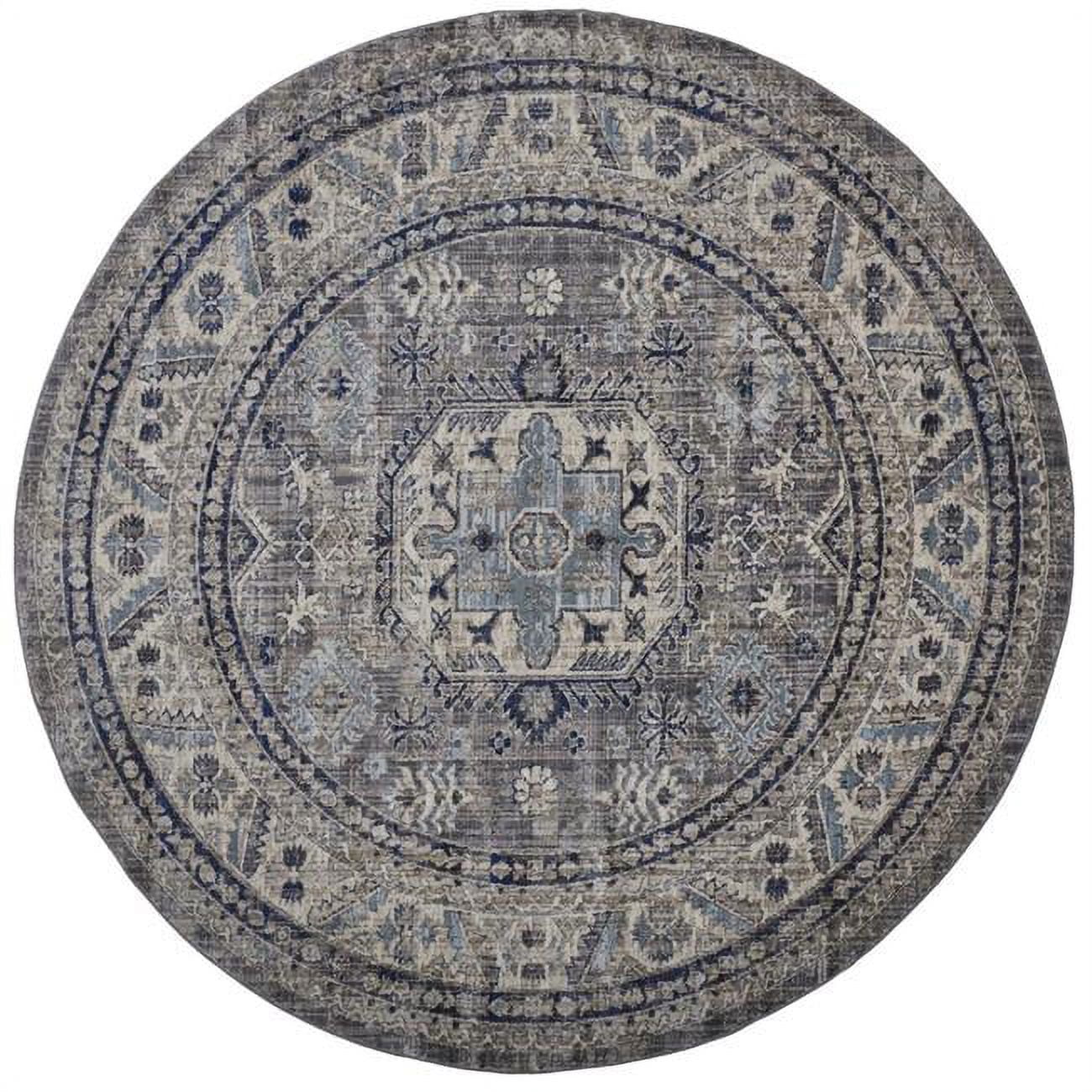 8 ft. Taupe Gray & Blue Floral Stain Resistant Round Area Rug - Walmart.com
